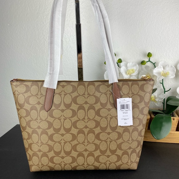 Coach | Bags | Coach Zip Top Tote In Signature Canvas | Poshmark